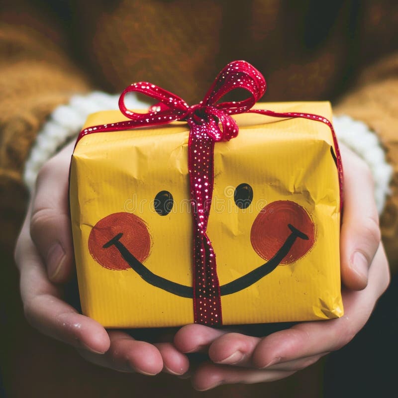 Smiley Face Giving a Present Stock Illustration - Illustration of token ...