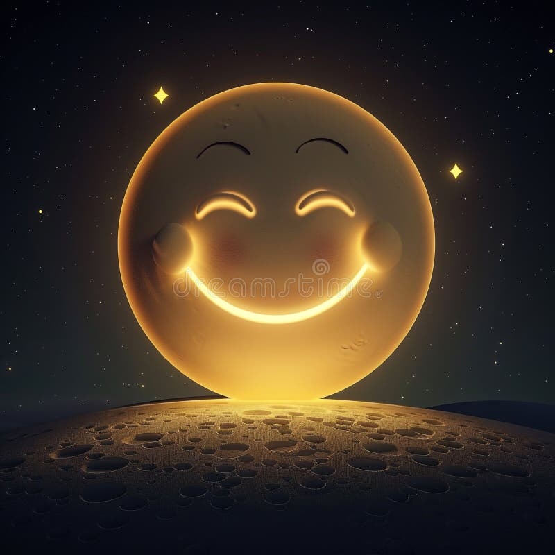 Smiley Face Glowing with Moon in Night Sky Stock Illustration ...
