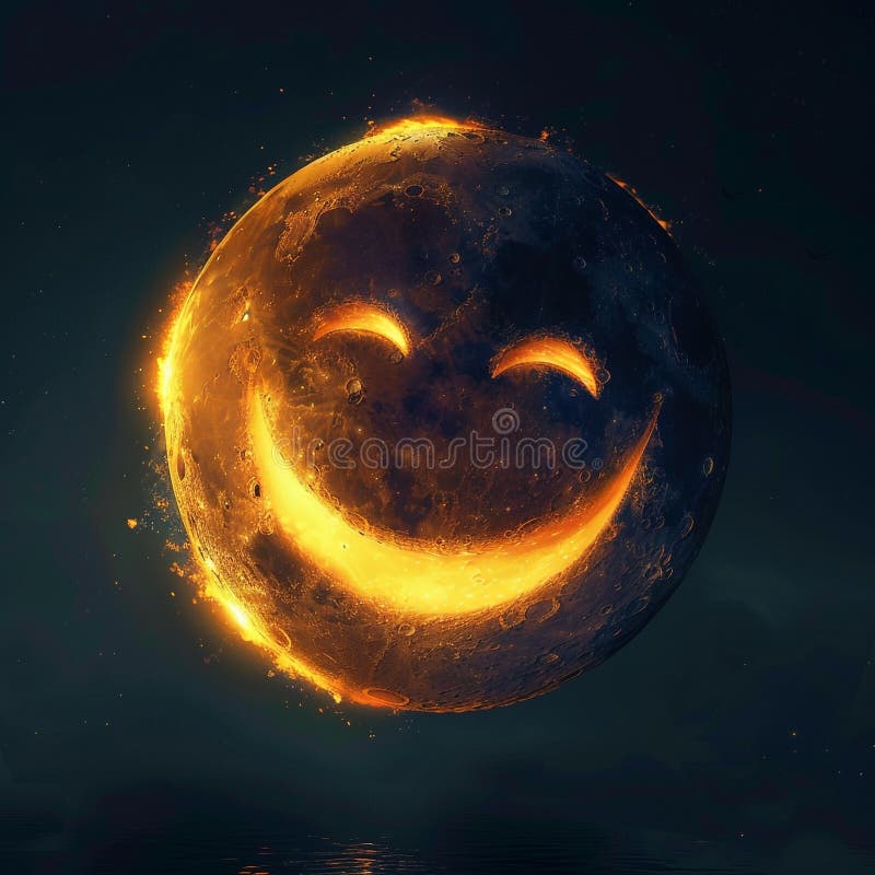Smiley Face Glowing with Moon in Night Sky Stock Illustration ...