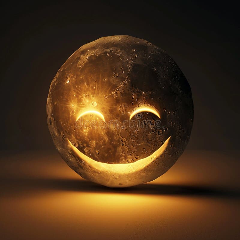 Smiley Face Glowing with Moon in Night Sky Stock Illustration ...