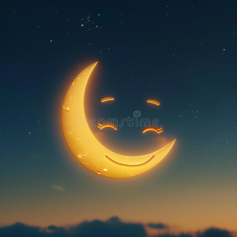 Smiley Face Glowing with Moon in Night Sky Stock Illustration ...