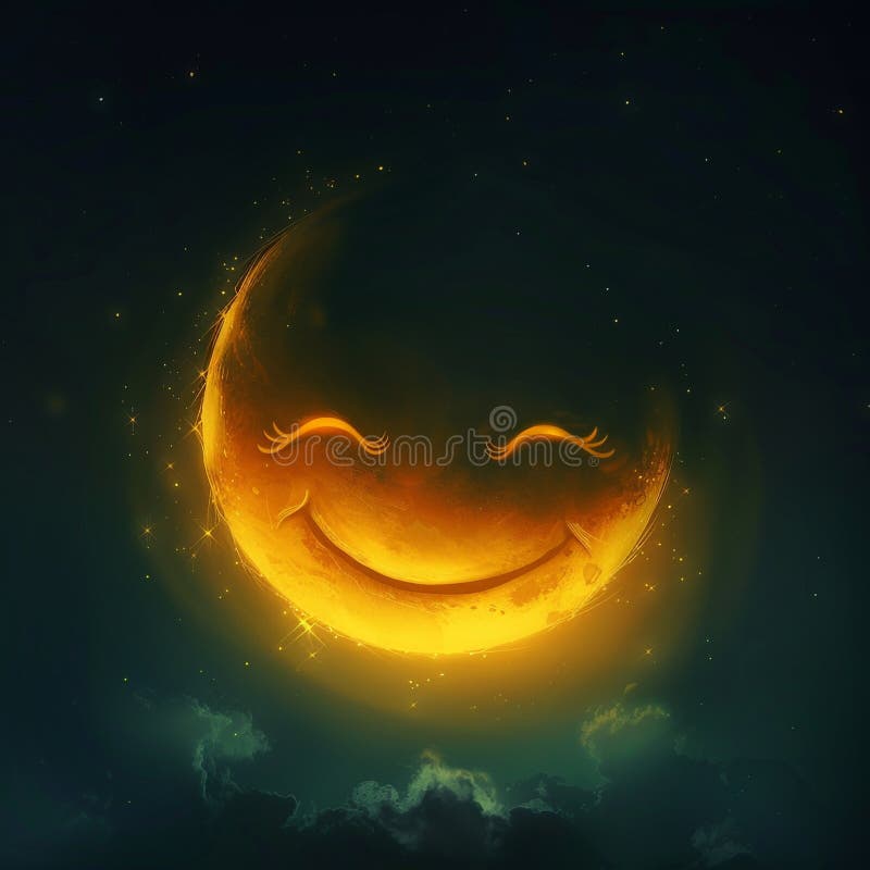 Smiley Face Glowing with Moon in Night Sky Stock Illustration ...