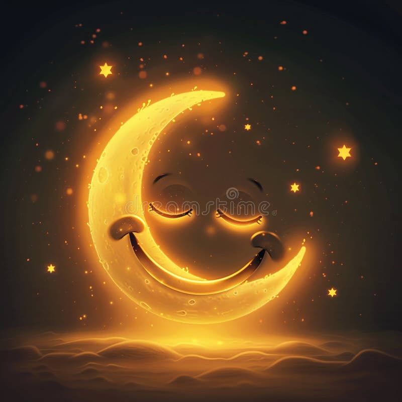 Smiley Face Glowing with Moon in Night Sky Stock Illustration ...