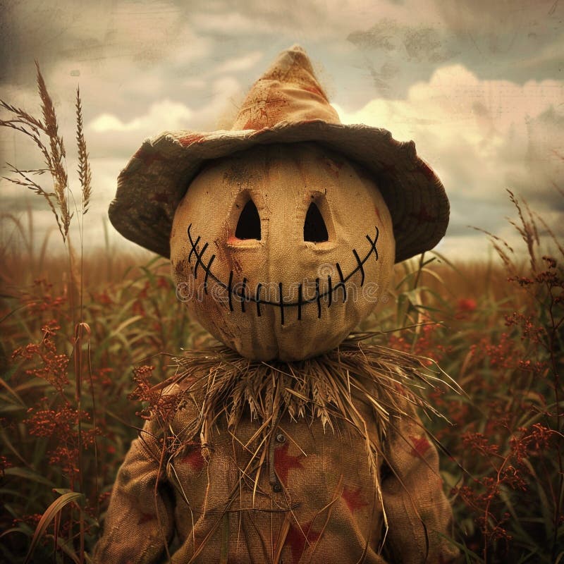 Smiley Face Guarding Scarecrow in Field Stock Illustration ...
