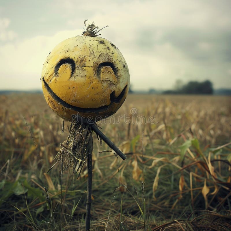 Smiley Face Guarding Scarecrow in Field Stock Illustration ...