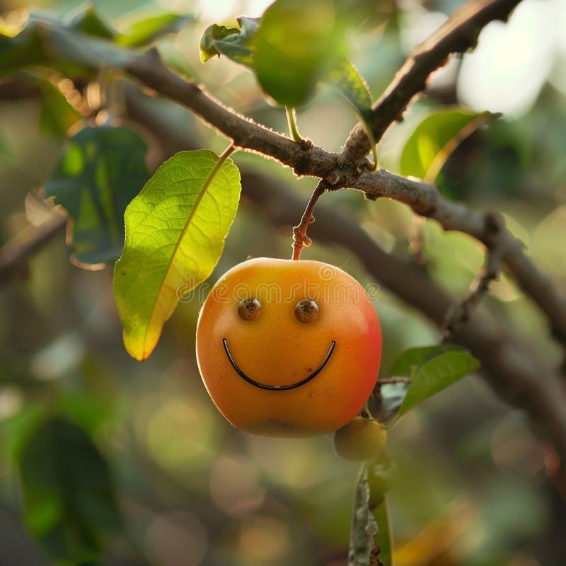 Smiley Face Holding an Apple from a Tree Stock Illustration ...