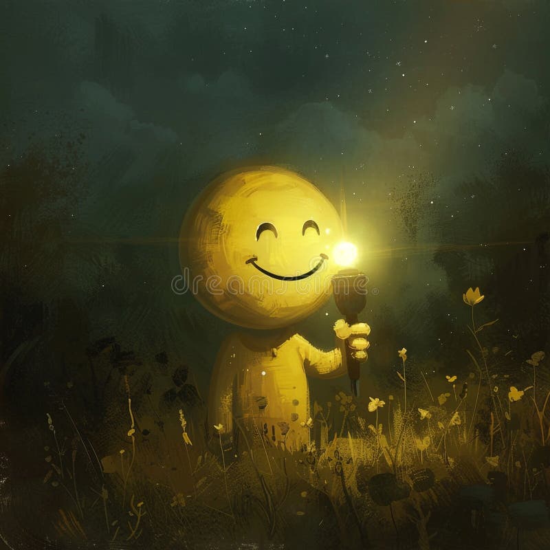 Smiley Face Holding Flashlight Searching at Night Stock Illustration ...
