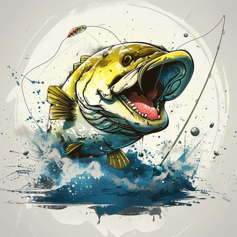 Smiley Face Jumping for Bait with a Bass Stock Illustration ...