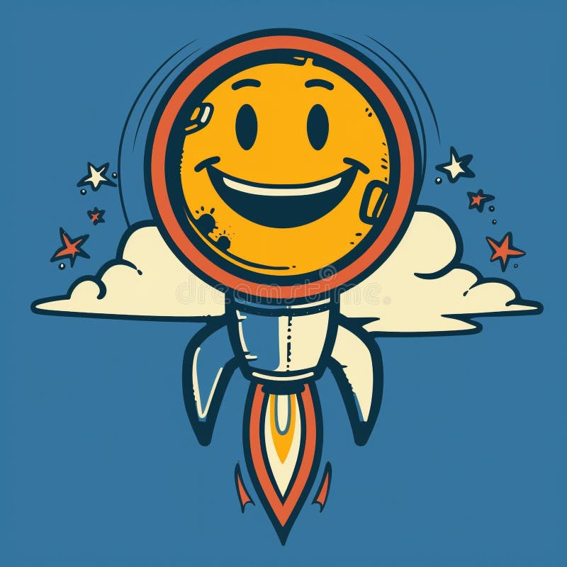 Smiley Face Launching Rocket Ship into Space Stock Illustration ...