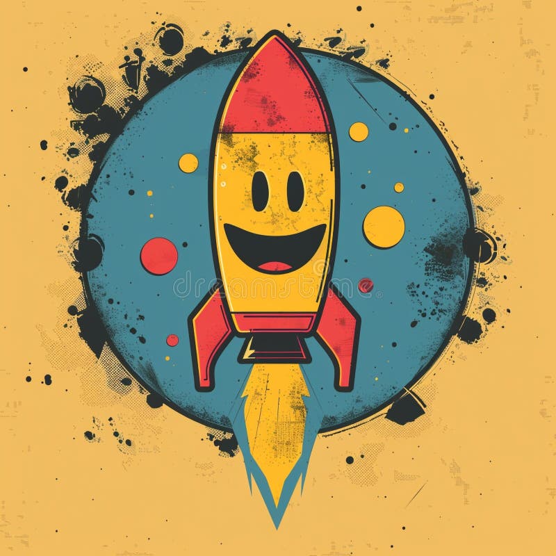 Smiley Face Launching Rocket Ship into Space Stock Illustration ...