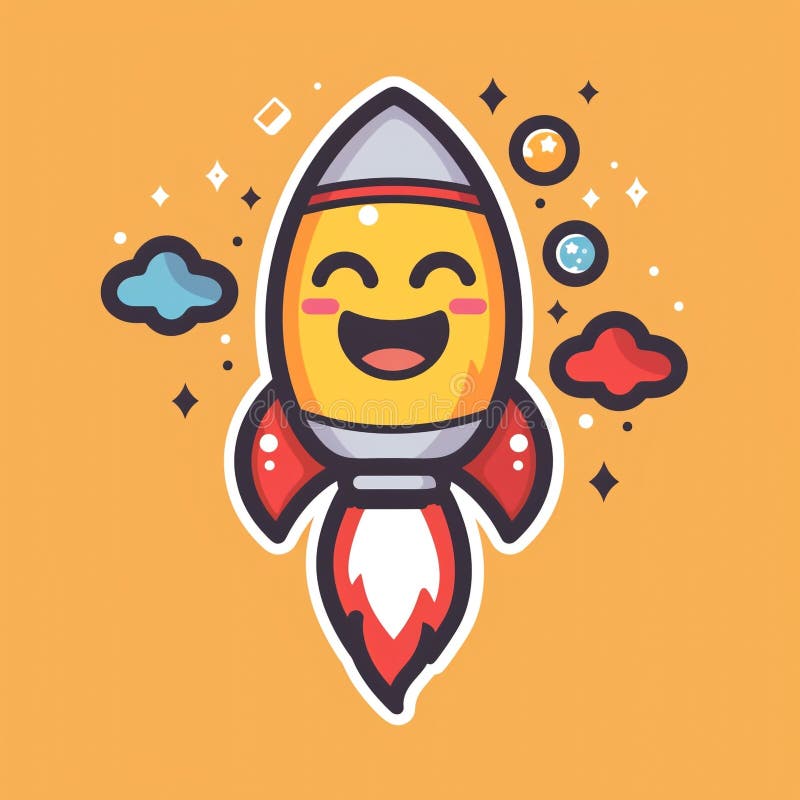 Smiley Face Launching Rocket Ship into Space Stock Illustration ...
