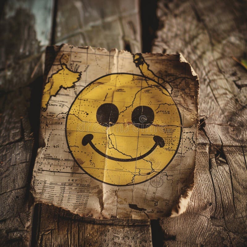 Smiley Face Navigating Wilderness Map Stock Illustration - Illustration ...
