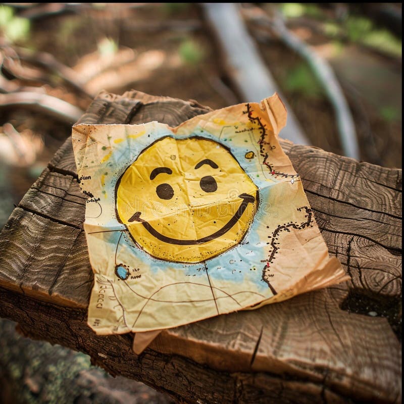 Smiley Face Navigating Wilderness Map Stock Illustration - Illustration ...