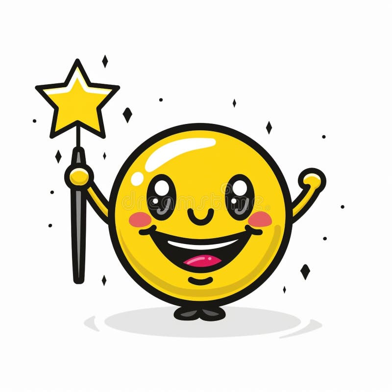 Smiley Face Performing Magic Trick with a Wand Stock Illustration ...