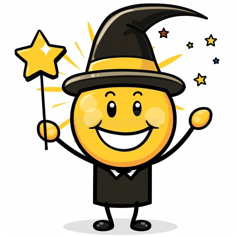 Smiley Face Performing Magic Trick with a Wand Stock Illustration ...