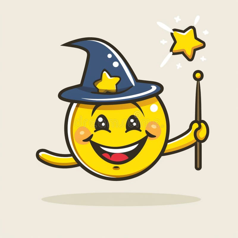 Smiley Face Performing Magic Trick with a Wand Stock Illustration ...