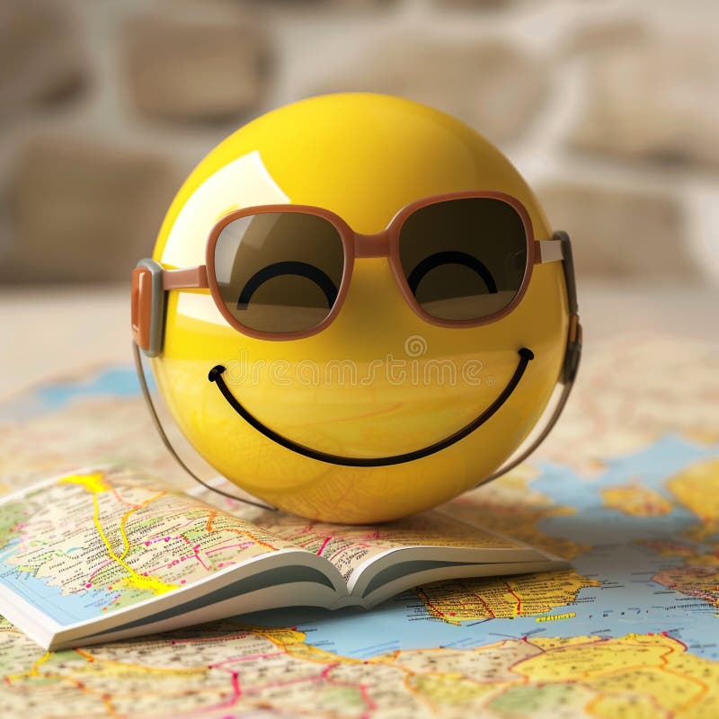 Smiley Face Planning Trip with Map Stock Illustration - Illustration of ...
