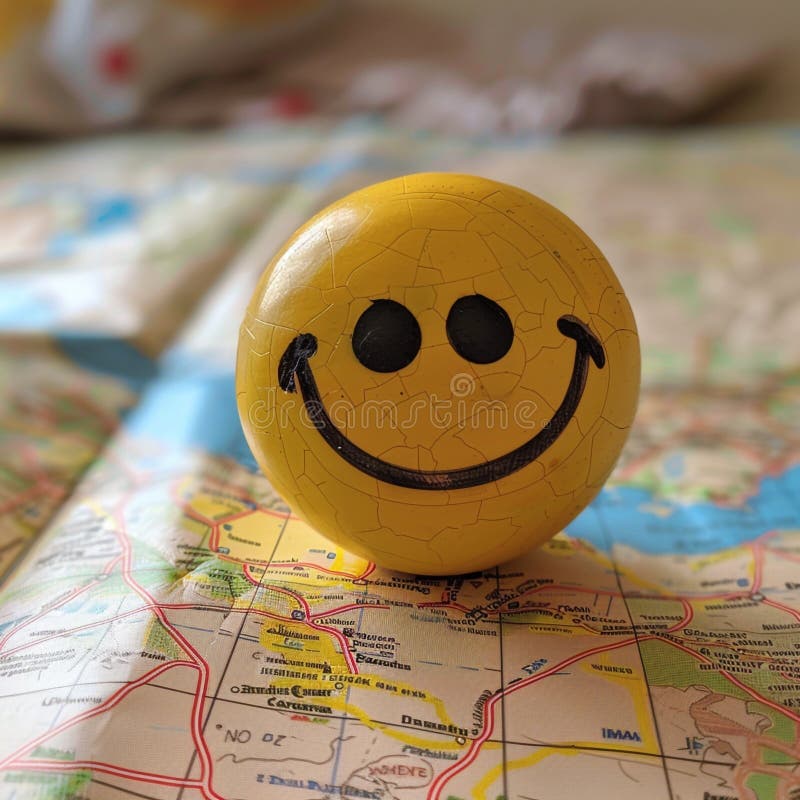 Smiley Face Planning Trip with Map Stock Illustration - Illustration of ...