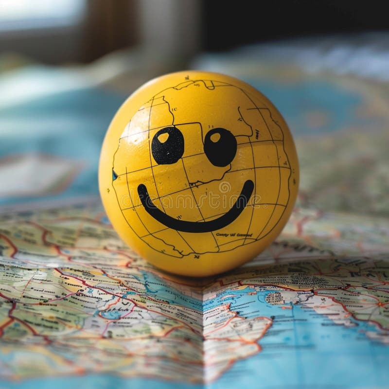 Smiley Face Planning Trip with Map Stock Illustration - Illustration of ...