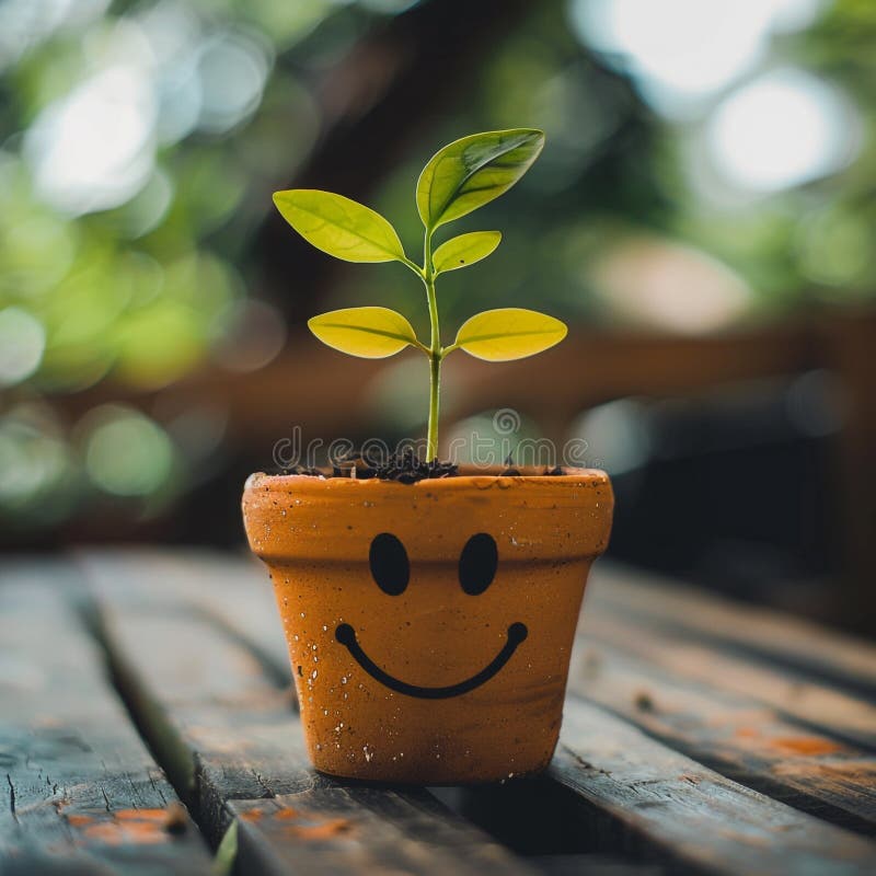 Smiley Face with a Plant Growing in a Pot Stock Illustration ...