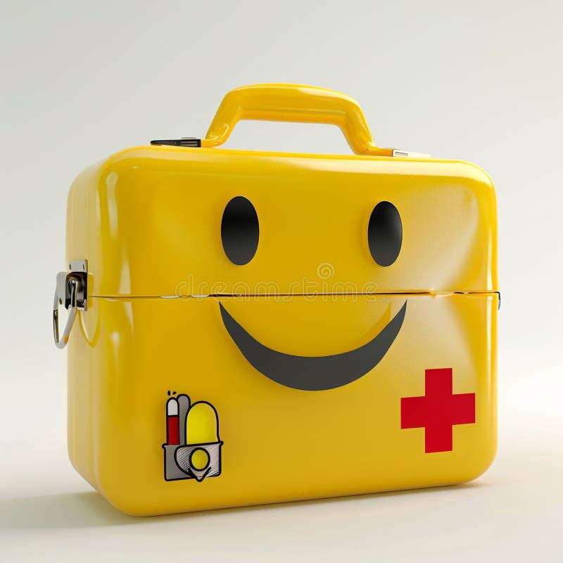 Smiley Face Providing Medical Assistance with First Aid Kit Stock ...