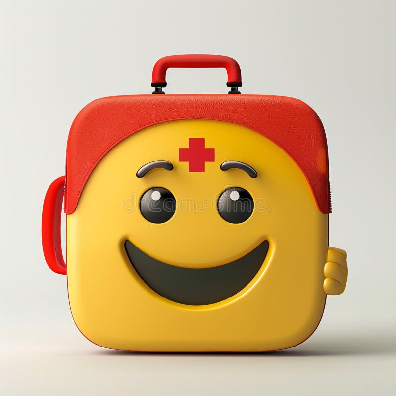 Smiley Face Providing Medical Assistance with First Aid Kit Stock ...