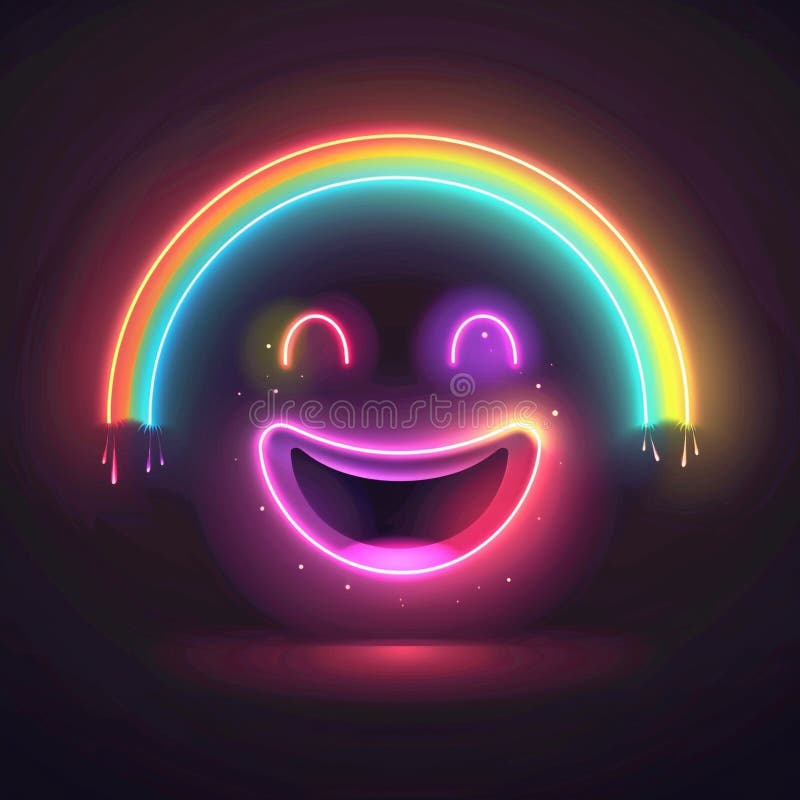 Smiley Face with Rainbow Displaying Colorful Light Stock Illustration ...