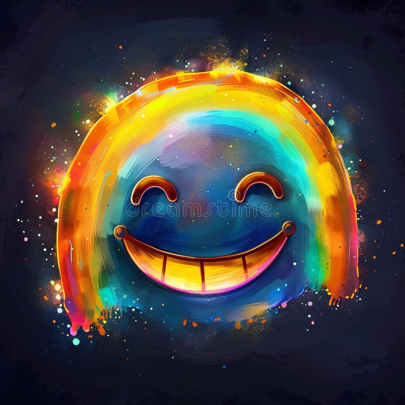 Smiley Face with Rainbow Displaying Colorful Light Stock Illustration ...