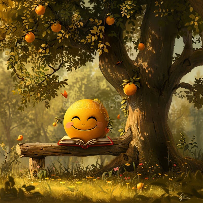 Smiley Face Reading a Book Under a Tree Stock Illustration ...