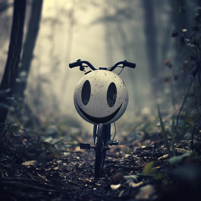 Smiley Face Riding Bicycle through Forest Trail Stock Illustration ...