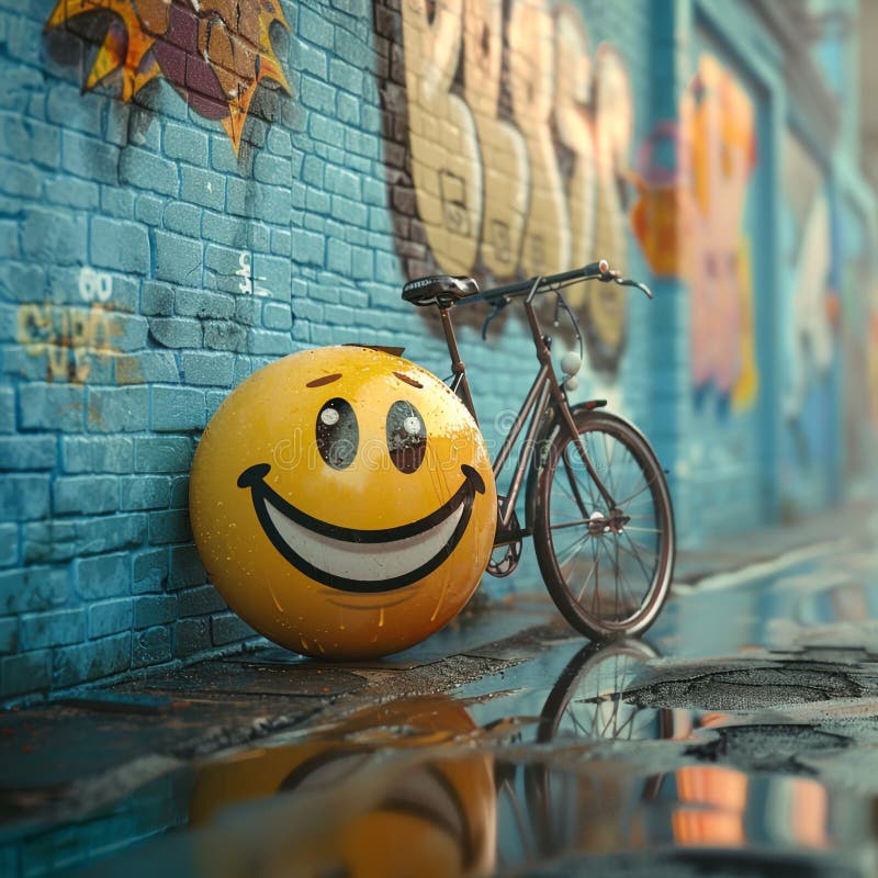 Smiley Face Riding Bicycle Outdoors Stock Illustration - Illustration ...