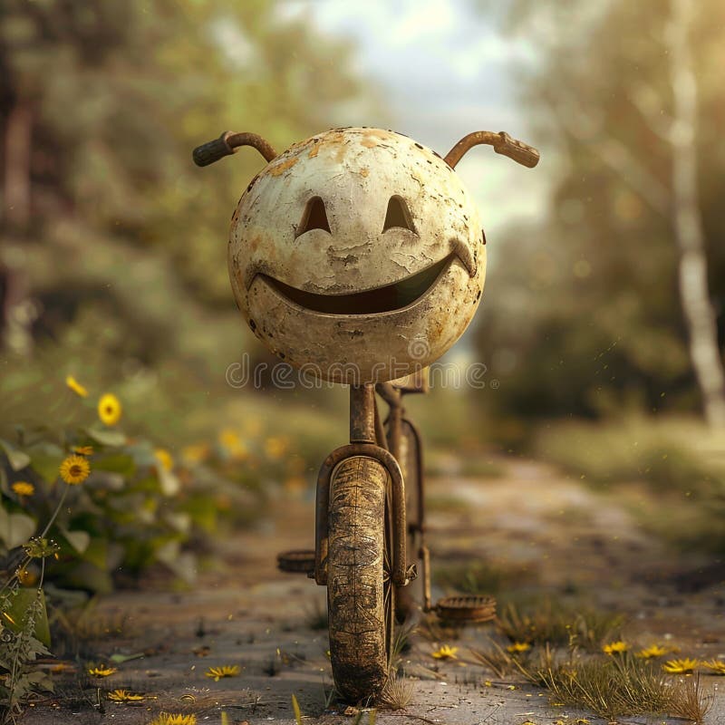 Smiley Face Riding Bicycle Outdoors Stock Illustration - Illustration ...