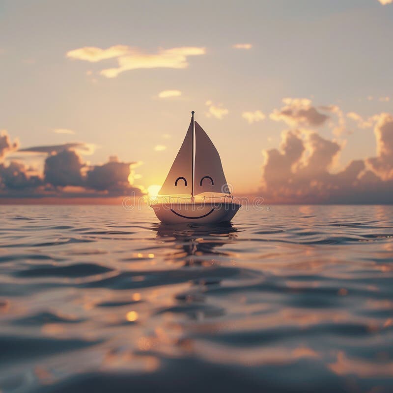 Smiley Face Sailing on a Boat in Water Stock Illustration ...