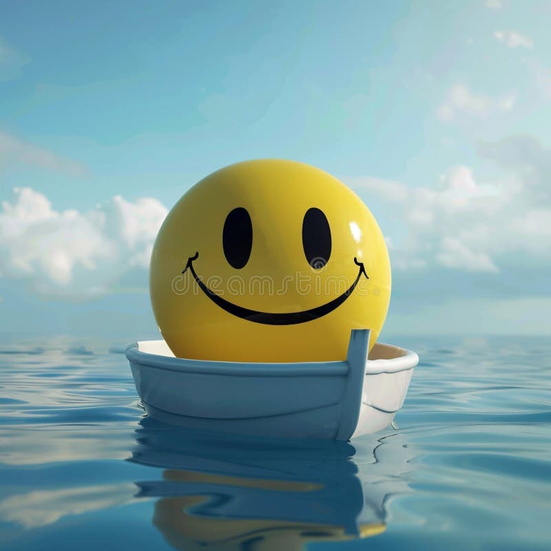 Smiley Face Sailing on a Boat in Water Stock Illustration ...
