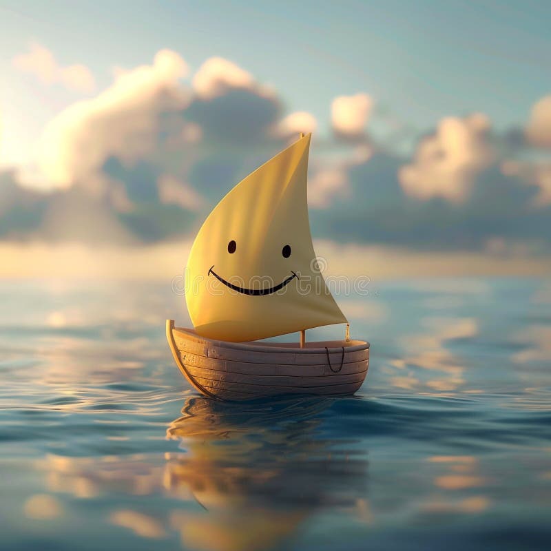 Smiley Face Sailing on a Boat in Water Stock Illustration ...