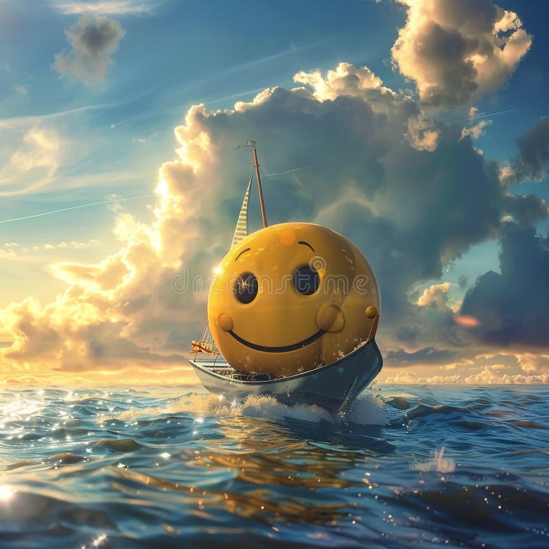 Smiley Face Sailing on a Boat in Water Stock Illustration ...