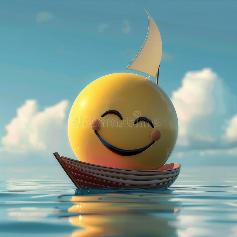Smiley Face Sailing on a Boat in Water Stock Illustration ...