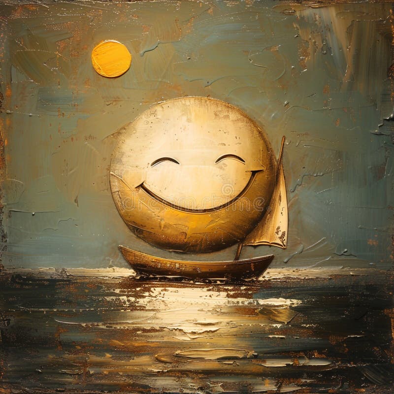 Smiley Face Sailing on a Boat in Water Stock Illustration ...