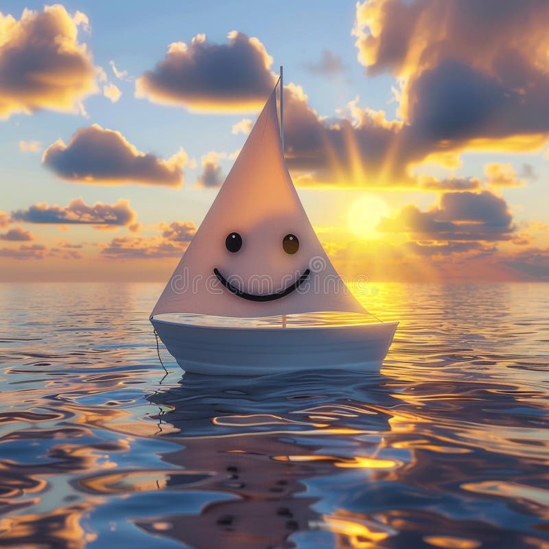 Smiley Face Sailing on a Boat in Water Stock Illustration ...