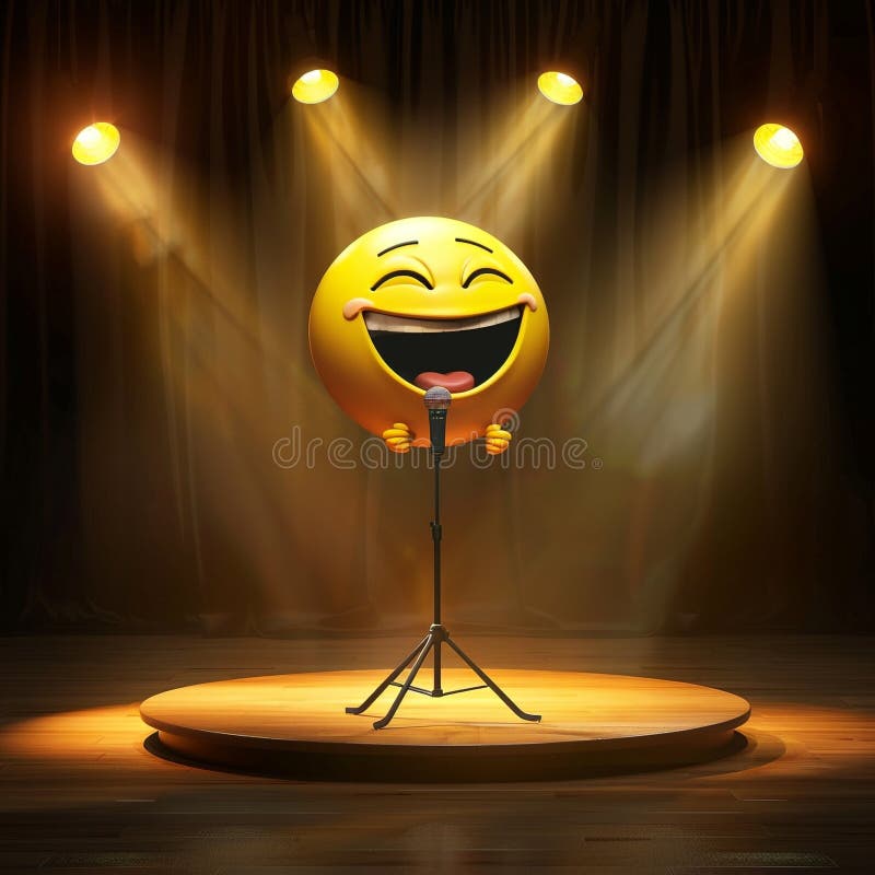 Smiley Face Singing on Stage with Microphone and Spotlights Stock ...