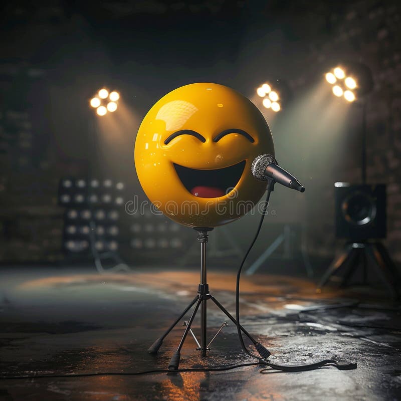 Smiley Face Singing on Stage with Microphone and Spotlights Stock ...