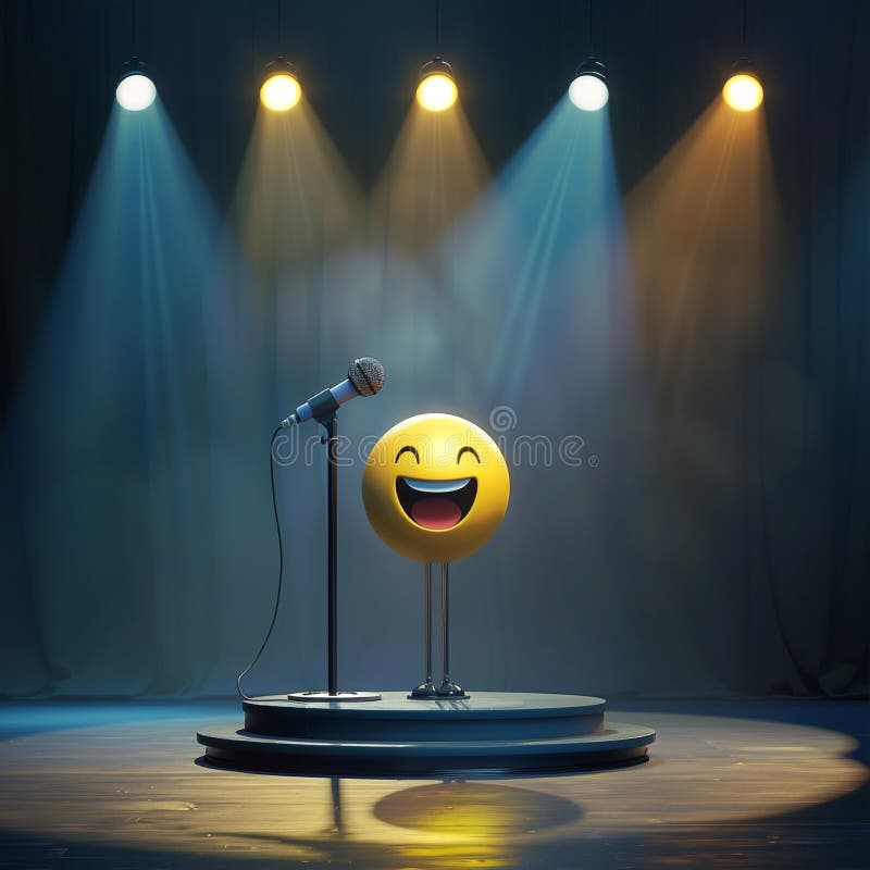 Smiley Face Singing on Stage with Microphone and Spotlights Stock ...