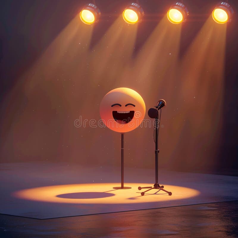Smiley Face Singing on Stage with Microphone and Spotlights Stock ...