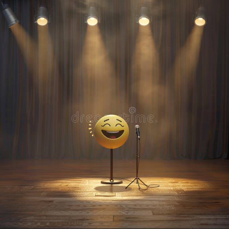 Smiley Face Singing on Stage with Microphone and Spotlights Stock ...