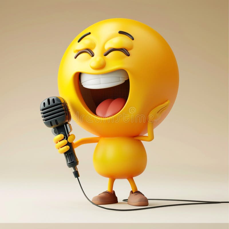 Smiley Face Singing on Stage with Microphone and Spotlights Stock ...