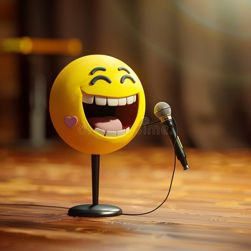 Smiley Face Singing on Stage with Microphone and Spotlights Stock ...