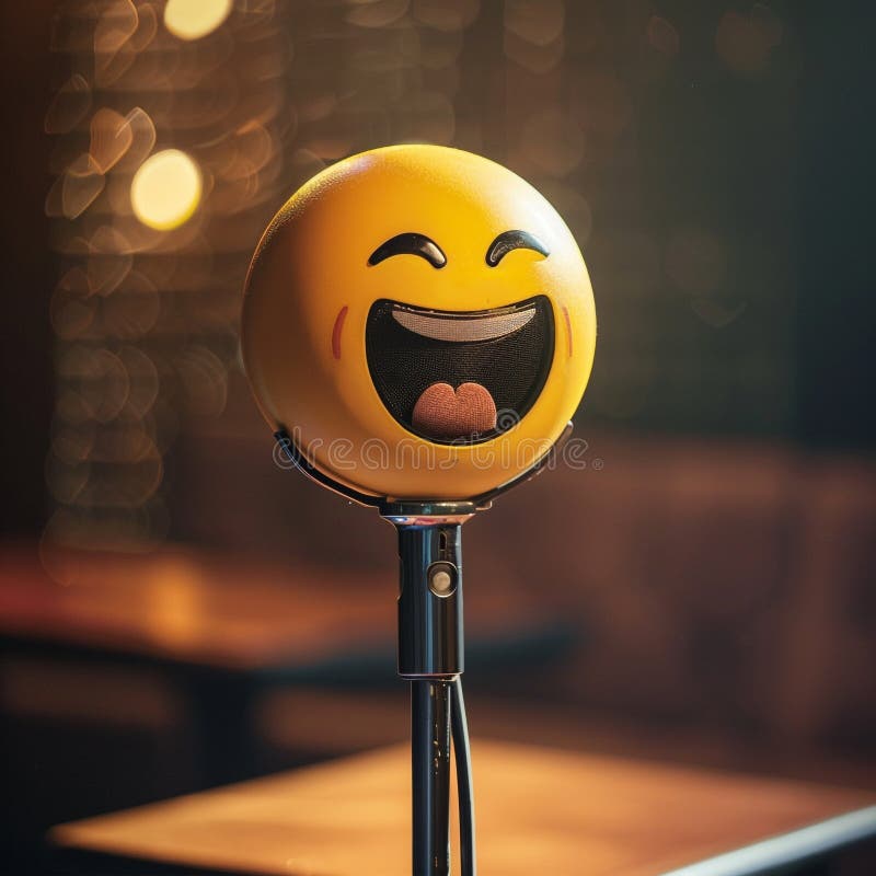 Smiley Face Singing on Stage with Microphone and Spotlights Stock ...