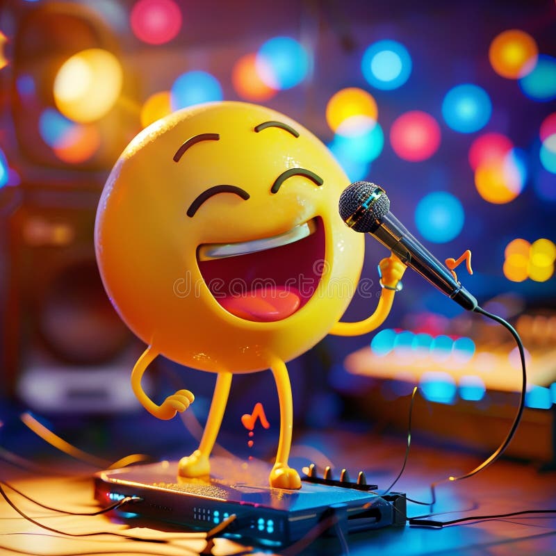 Smiley Face Singing on Stage with Microphone and Spotlights Stock ...