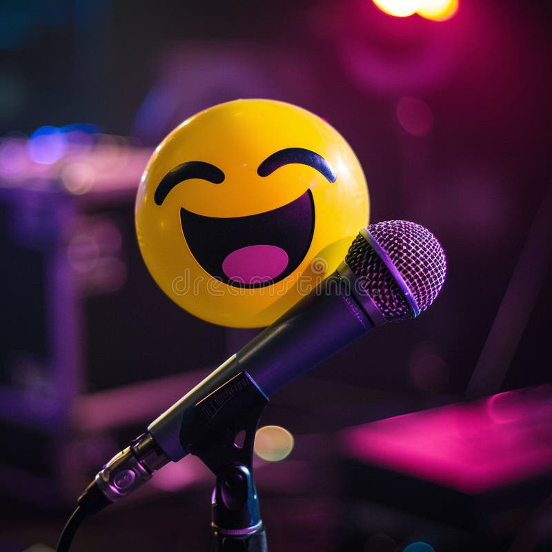 Smiley Face Singing on Stage with Microphone and Spotlights Stock ...