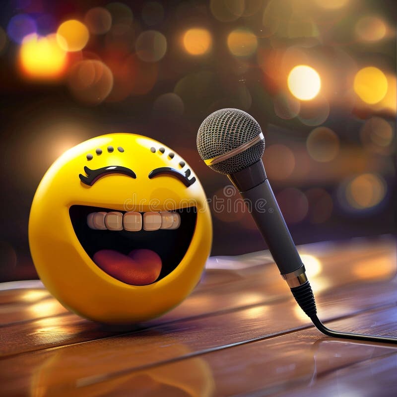 Smiley Face Singing on Stage with Microphone and Spotlights Stock ...